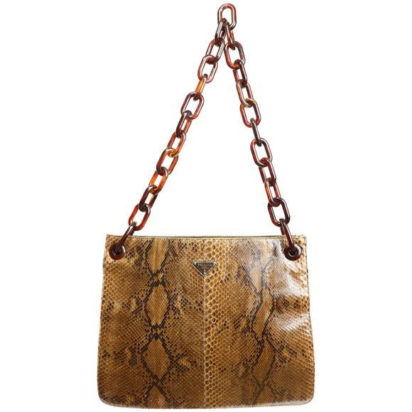 Prada | Bags | Prada 9s Python With Tortoiseshell Shoulder Strap Tote ...